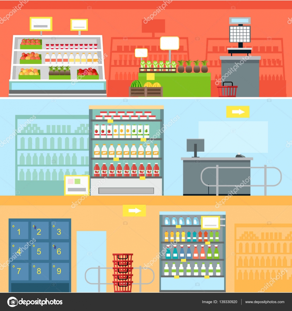 Supermarket Interior Design Stock Vector Image by ©robuart #139330920