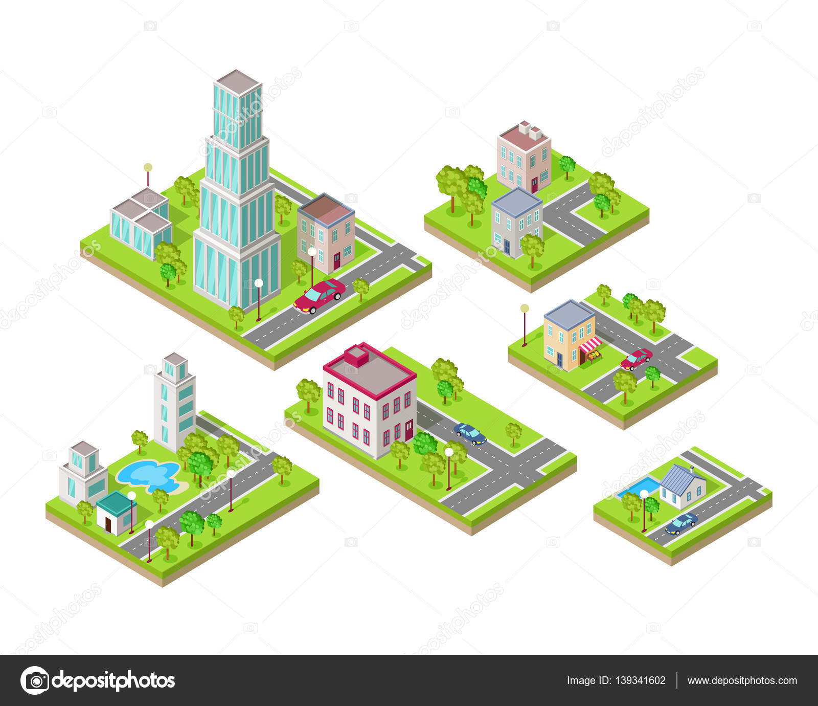 Isometric City Buildings Vector Set. Isometry Stock Vector Image by ...