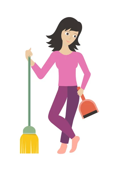 Woman Sweeping A Floor With Broom Cartoon Adult Characters Cleaning