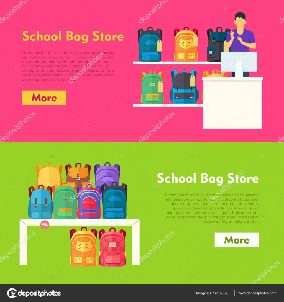 School Bag Store. Two Sellers Offering Backpacks Stock Vector Image by ...