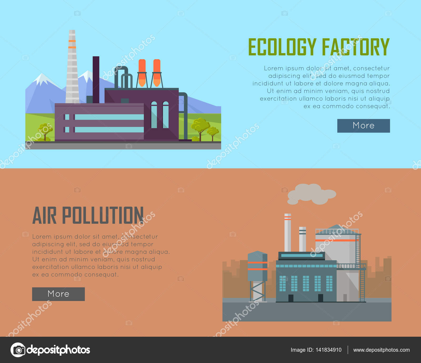 Ecology Factory and Air Pollution Plant Banners. Stock Vector by ...