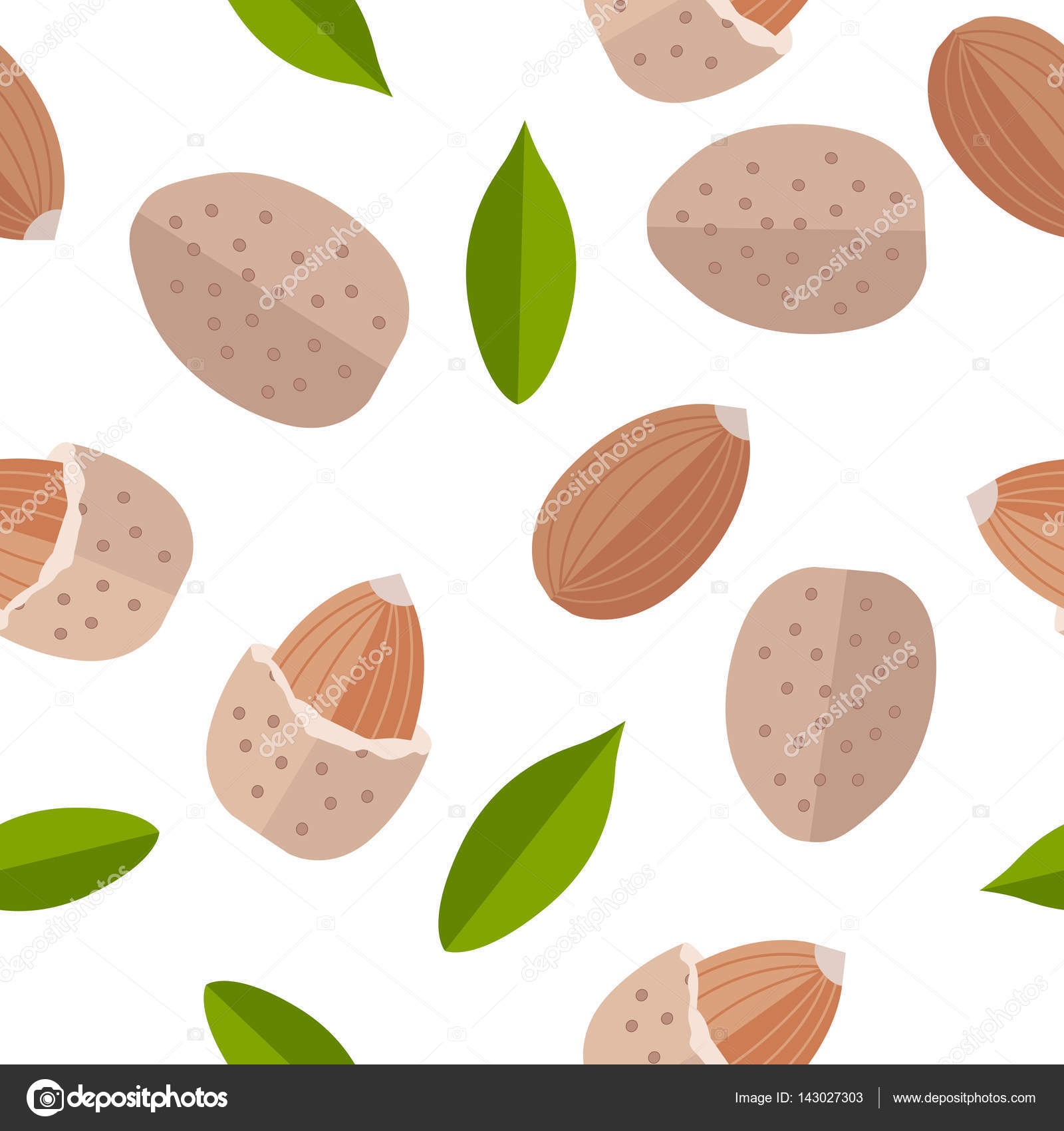 Almond Nuts Seamless Pattern Vector in Flat Design. Stock Illustration ...