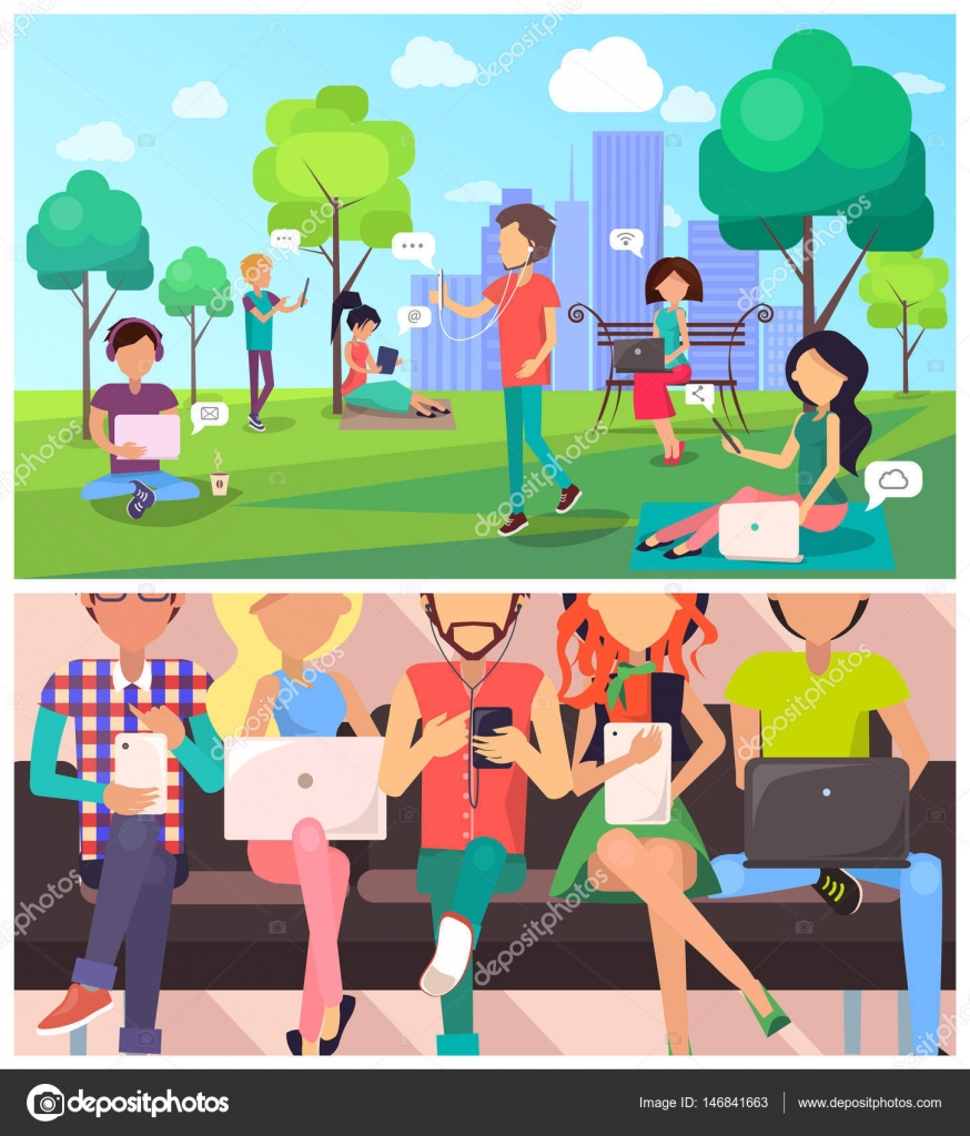 Set of People and Technology in Cartoon Style Stock Vector Image by ...