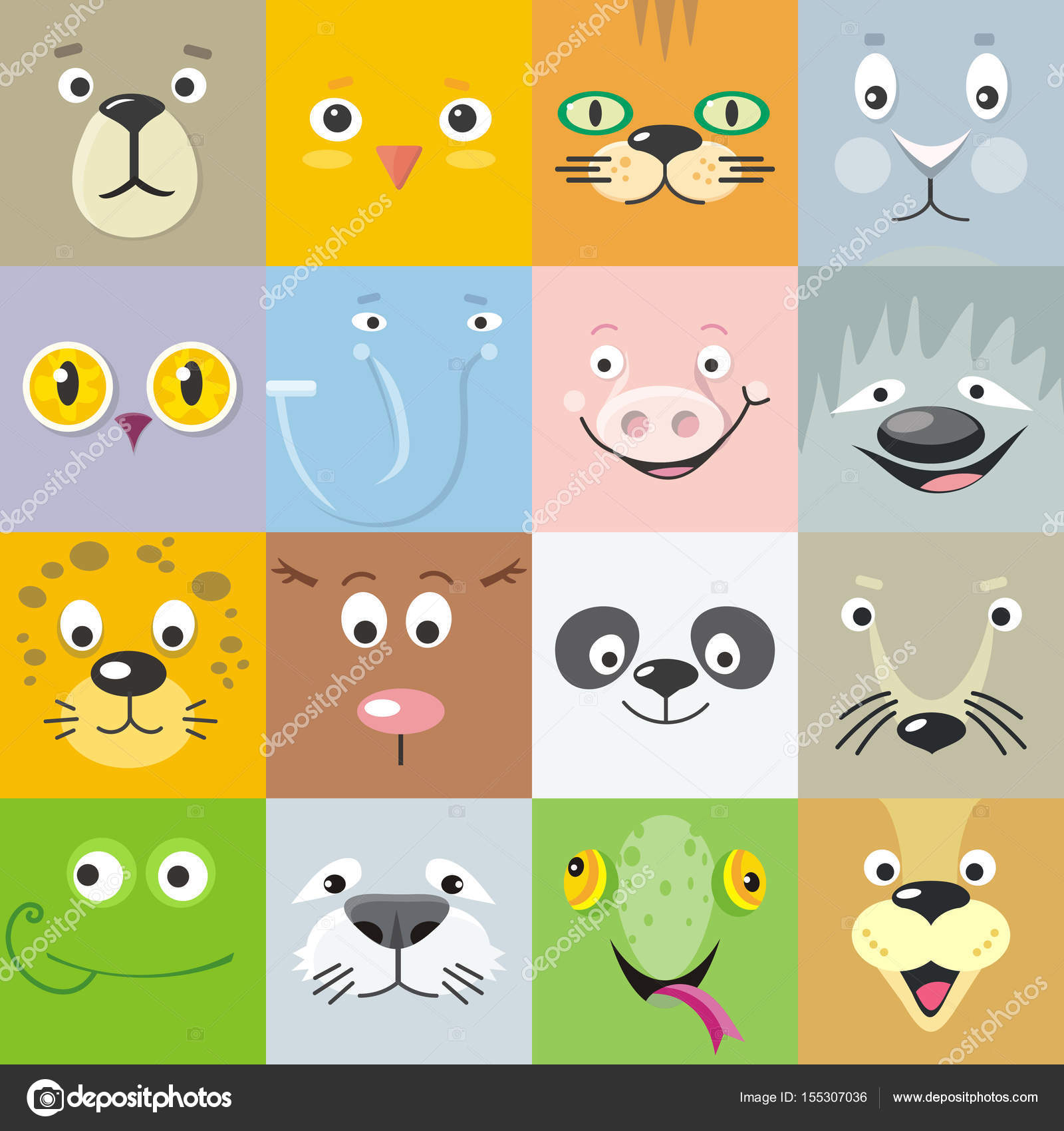Set of Animal Faces Flat Style Vector Illustration ⬇ Vector Image by ...