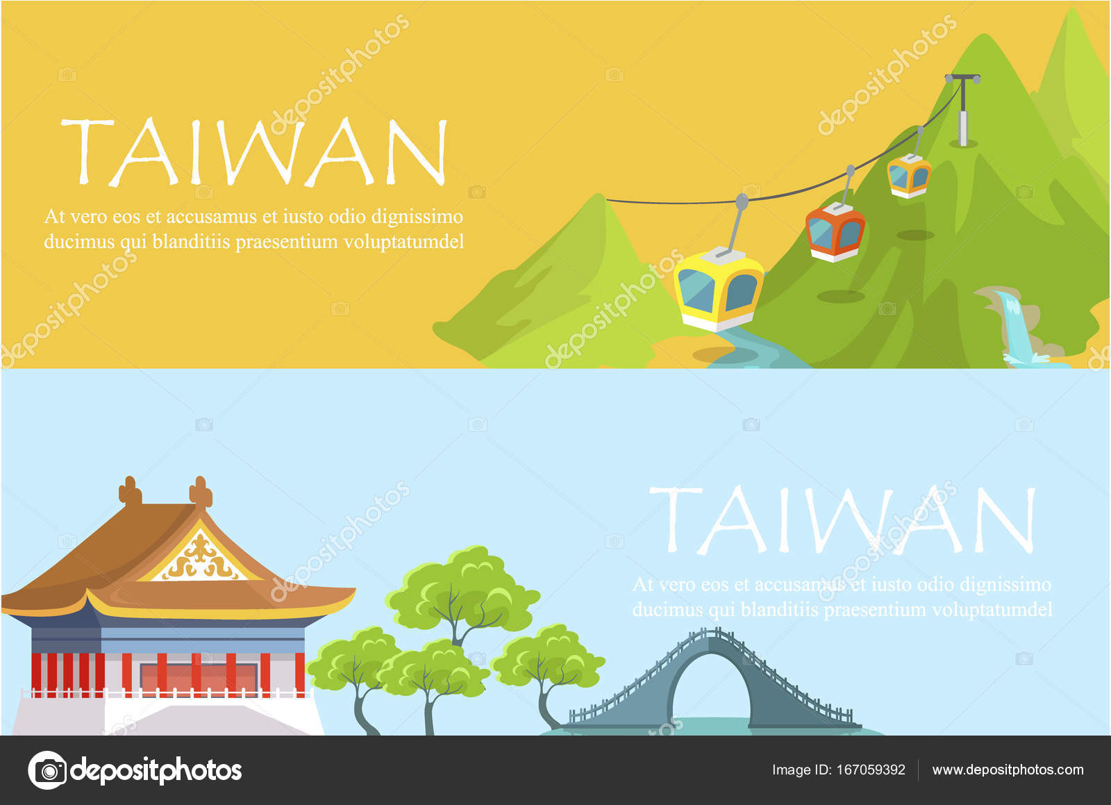 Taiwan Poster with Mountains and House near Bridge Stock Vector Image ...
