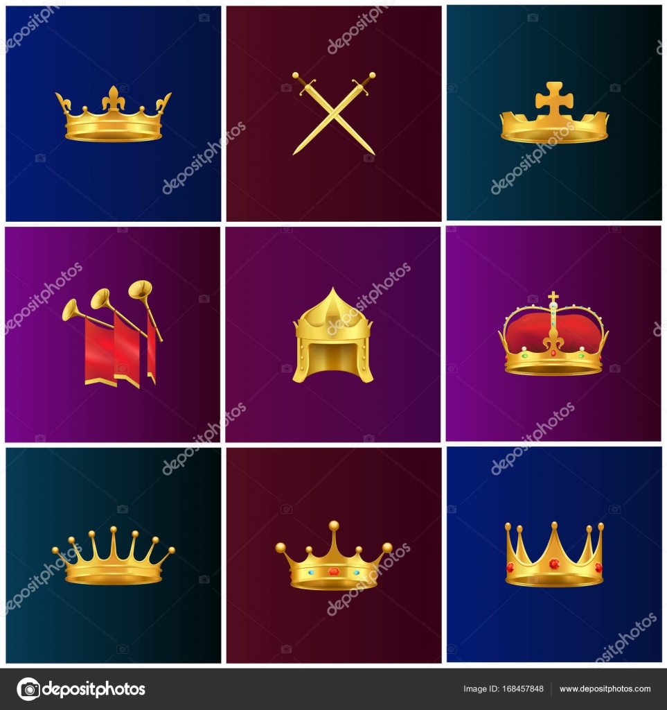 Royal Gold Medieval Attributes Illustrations Set Stock Vector Image by ...