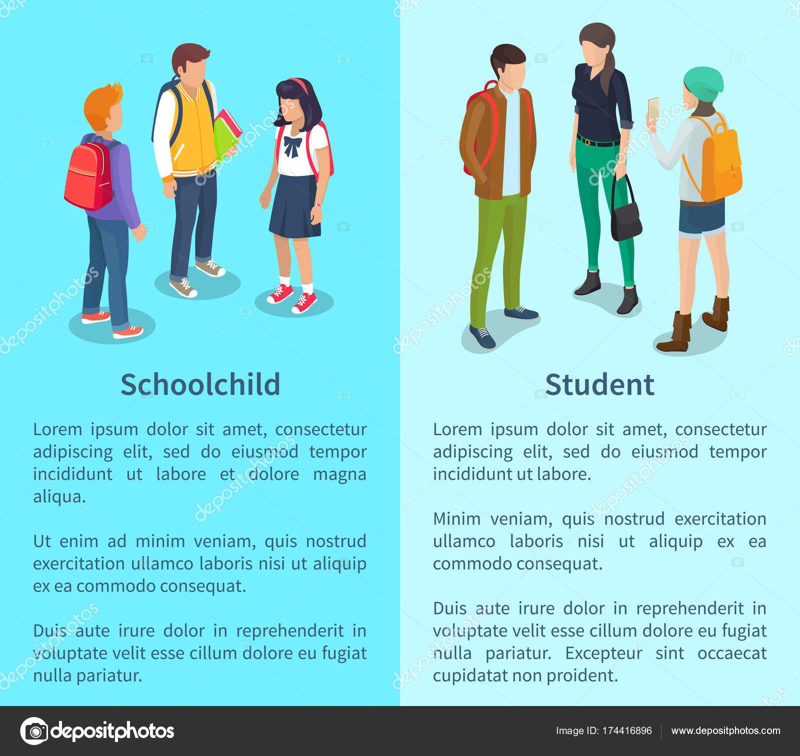 Schoolchild and Student Set of Posters with Text Stock Vector by ...