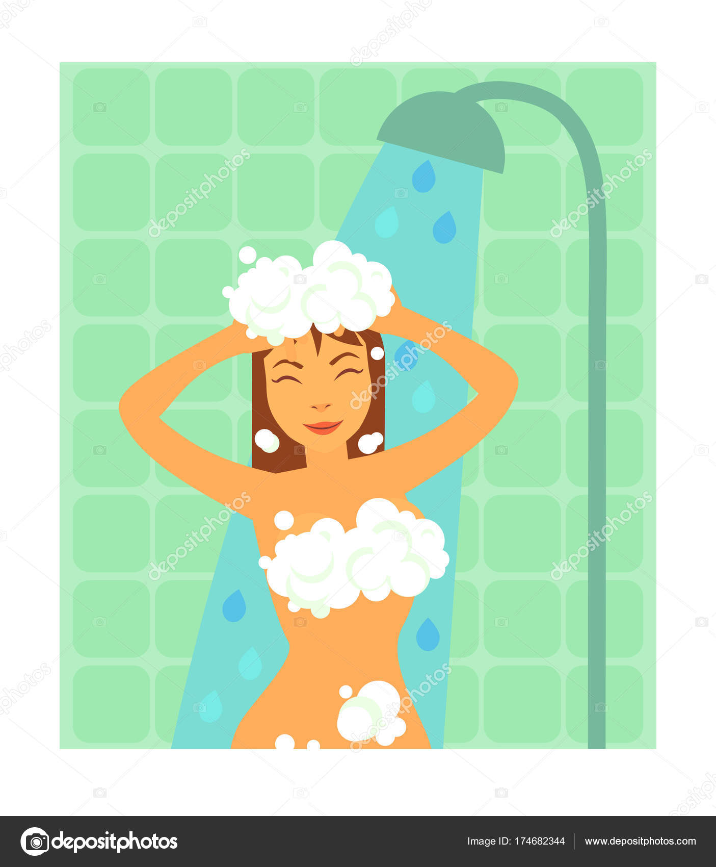 Brunette Woman Taking Shower Vector Illustration Stock Vector By