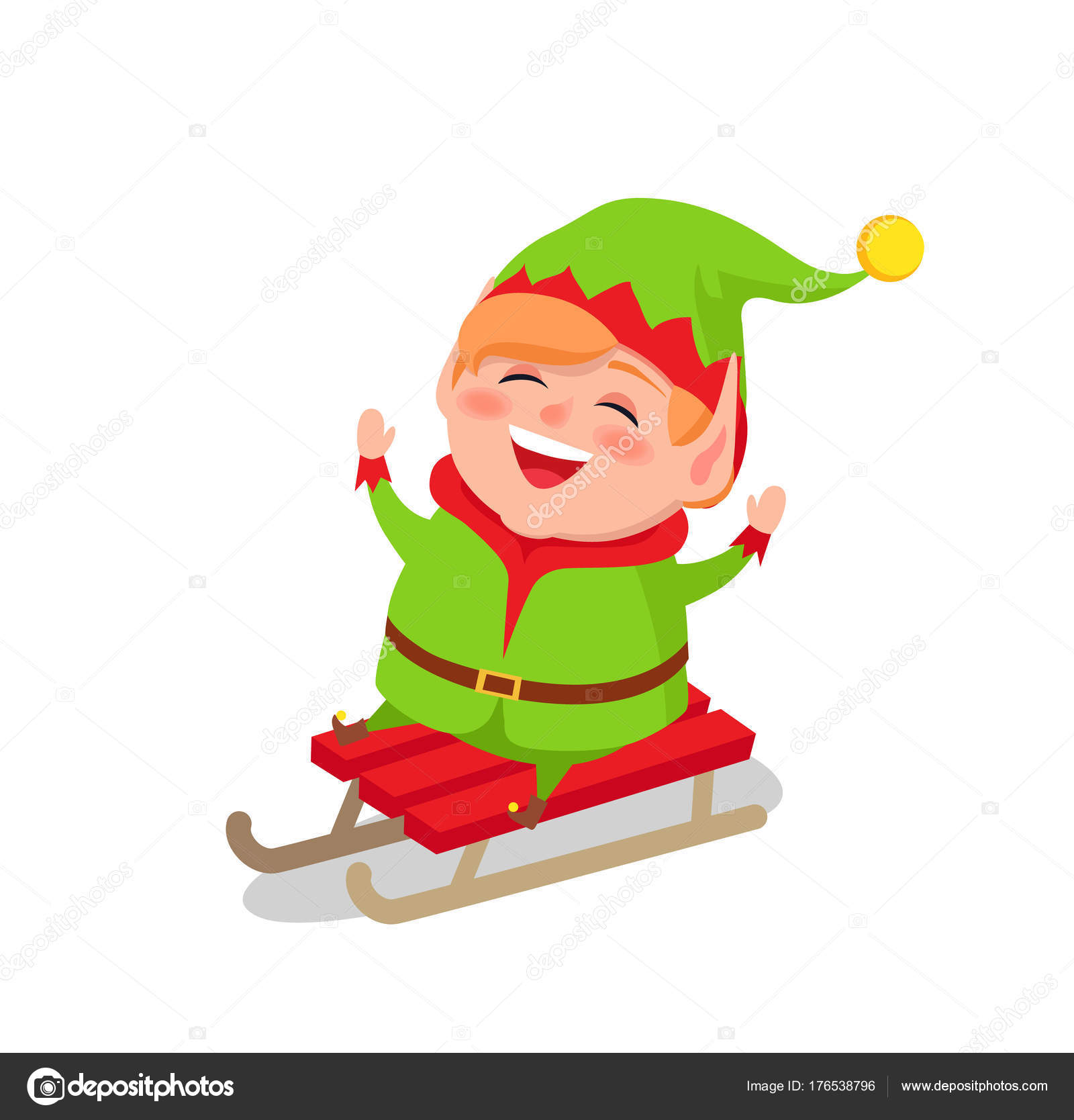 Happy Elf Montar en trineo Vector aislado blanco Vector de stock ...