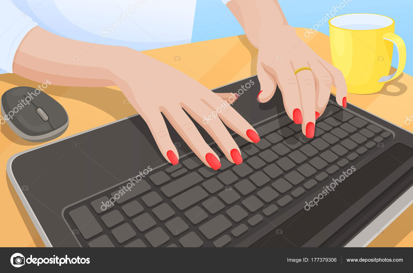 Woman Typing on Keyboard, Vector Illustration Stock Vector Image by ...