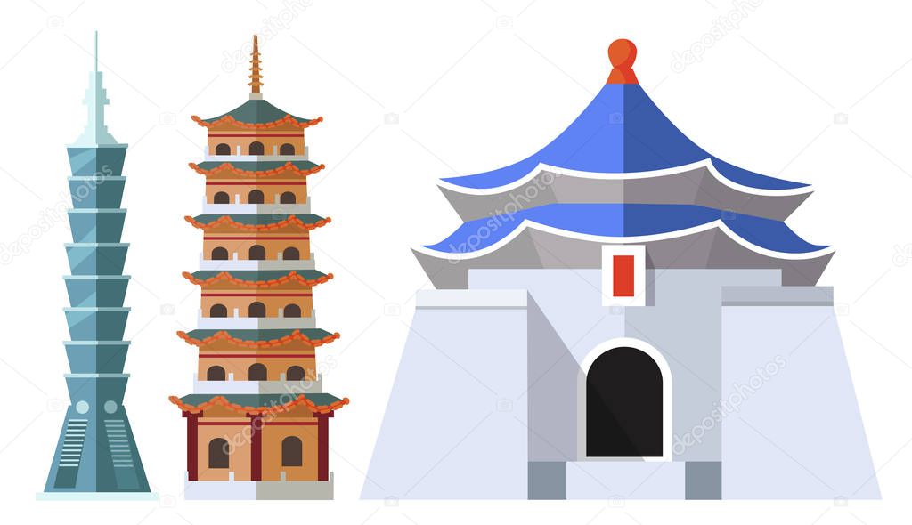 Taiwanese Sightseeings, Taipei 101, Tall Buildings — Stock Vector ...