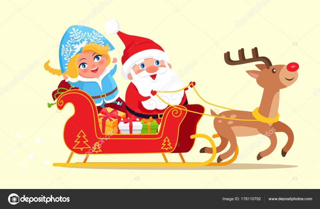 Santa Riding on Sleigh Poster Vector Illustration Stock Vector Image by ...