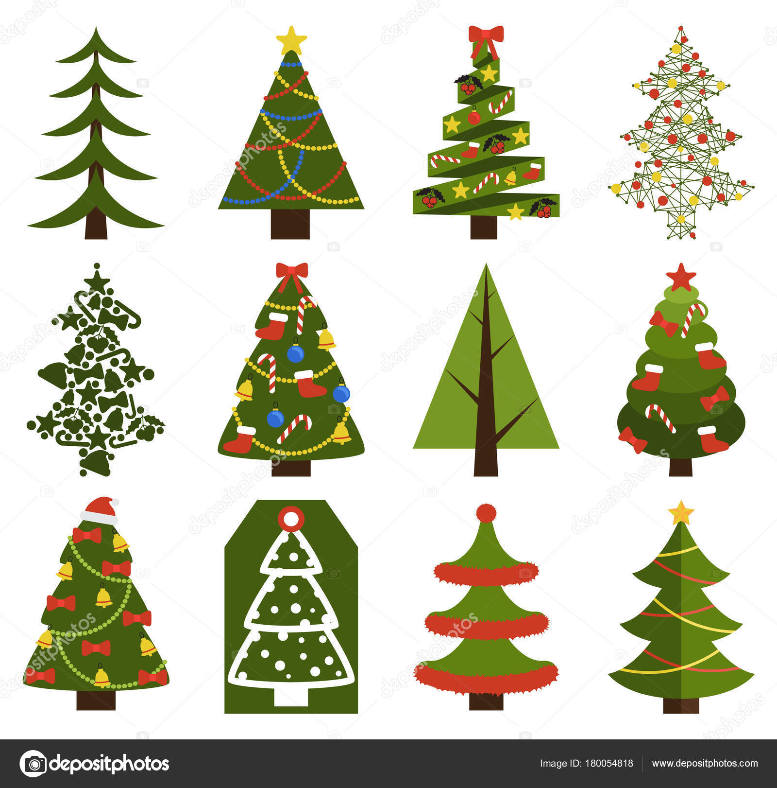 Símbolos grandes del árbol de Navidad del sistema con sin decoración ...