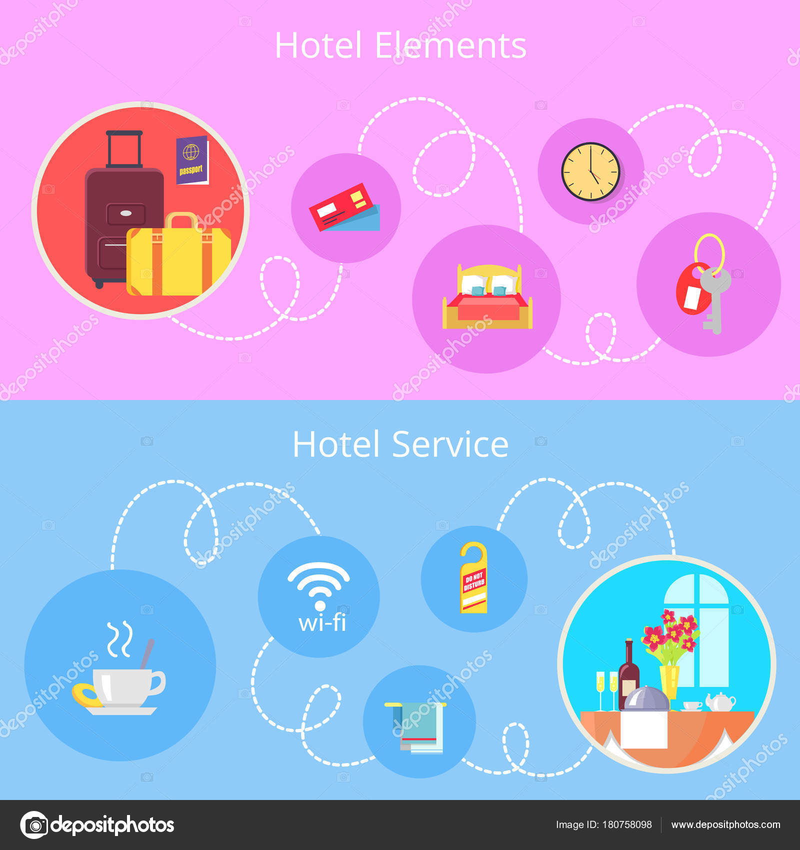Hotel Elements and Services Vector Flat Poster Stock Vector by ©robuart ...