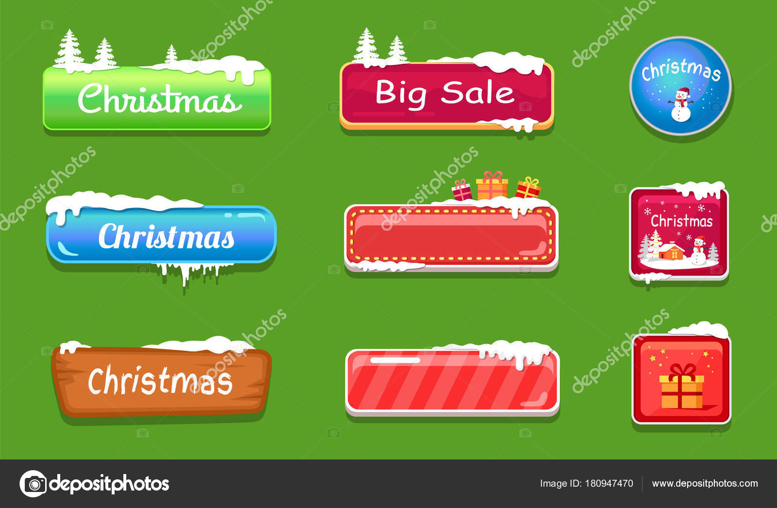 Set of Winter Theme Web Push Button Covered Snow Stock Vector Image by ...