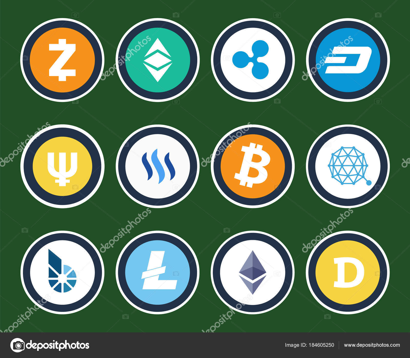 Modern Cryptocurrency Signs Inside Circles Set Stock Vector Image by ...