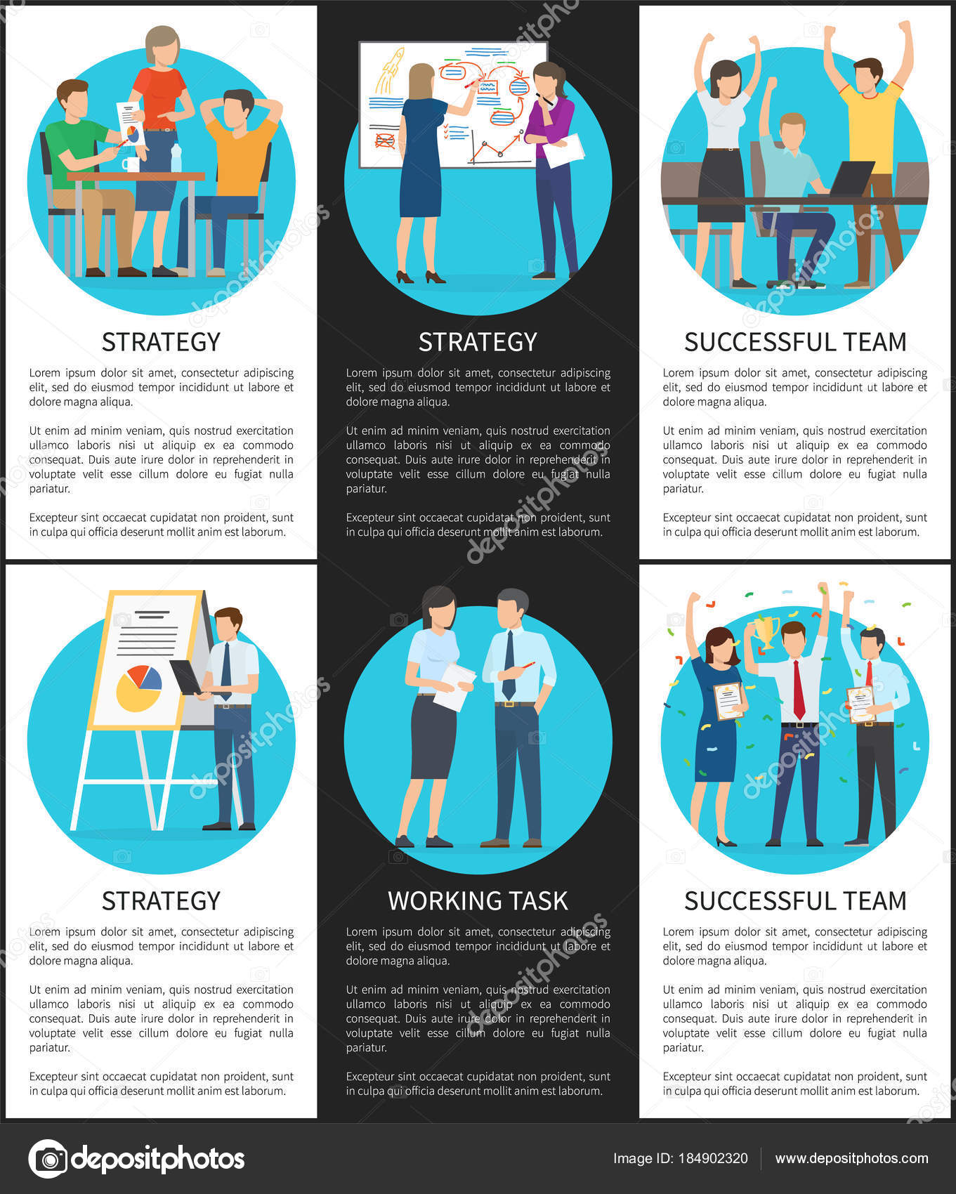 Successful Team Strategy Cards Vector Illustration Stock Vector by ...