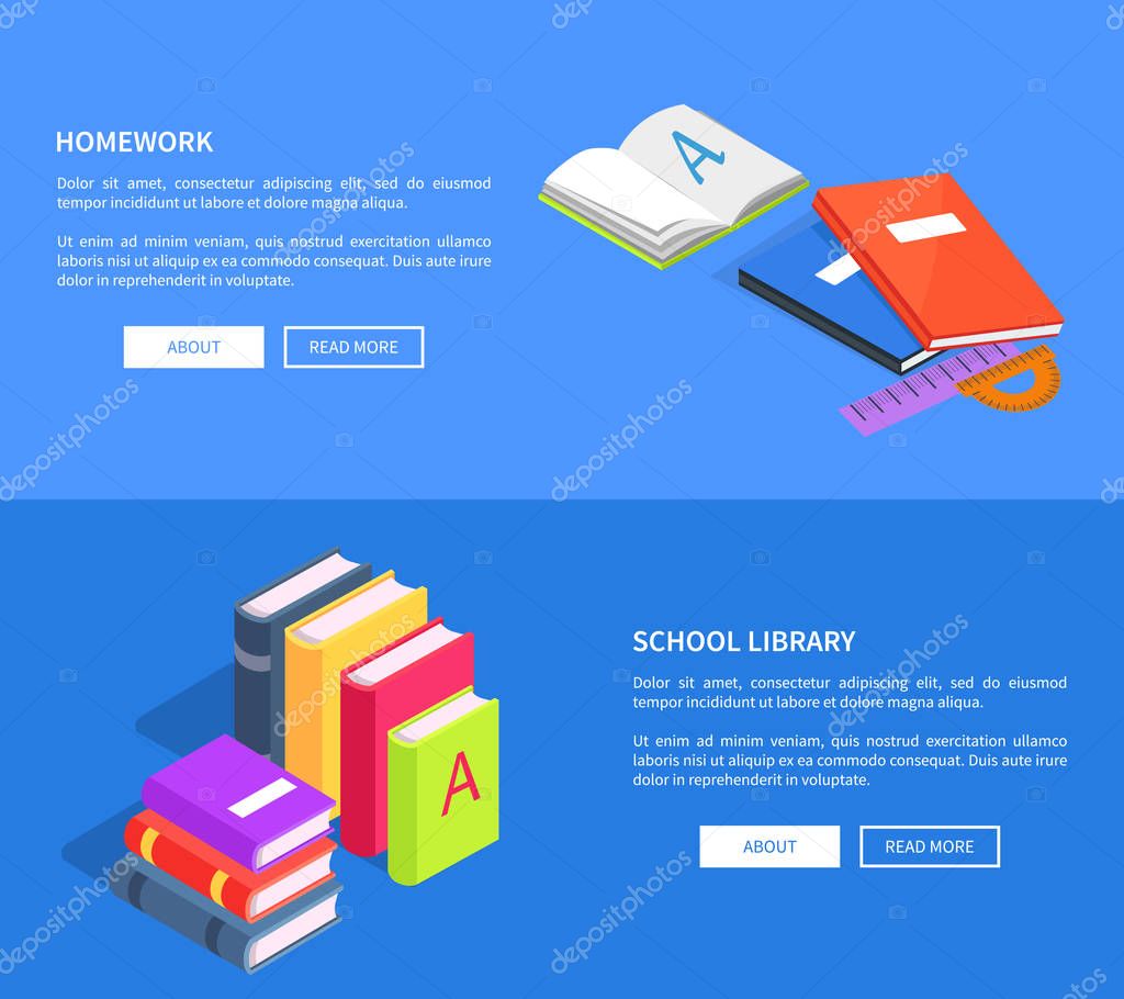 Escuela de Tareas Biblioteca Vector Posters con Libros Vector de stock ...