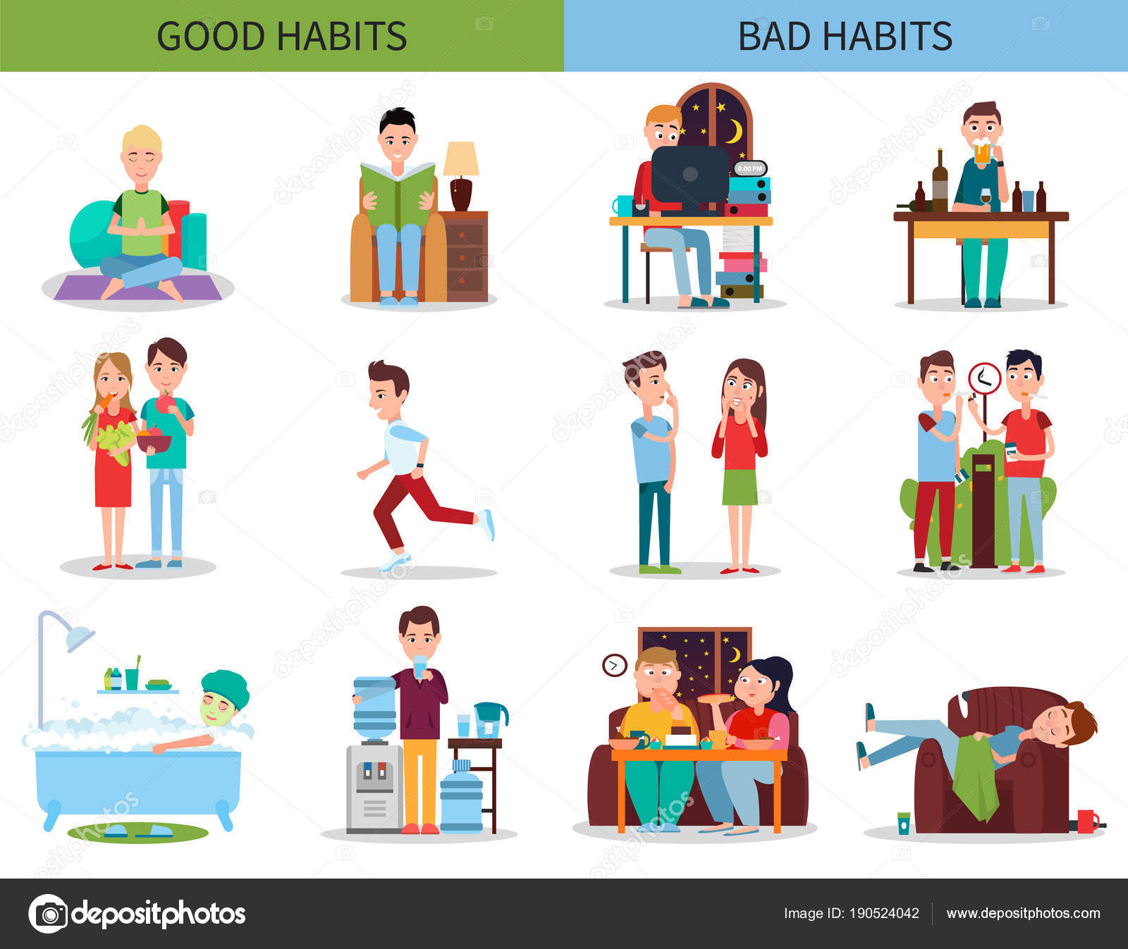 Good and Bad Habits Collection Vector Illustration Stock Vector by ...