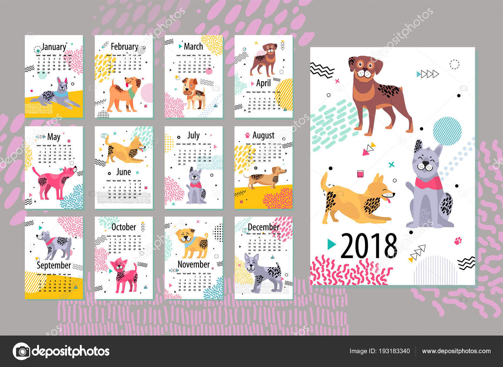 Calendar with Months and Dogs Vector Illustration Stock Vector Image by ...