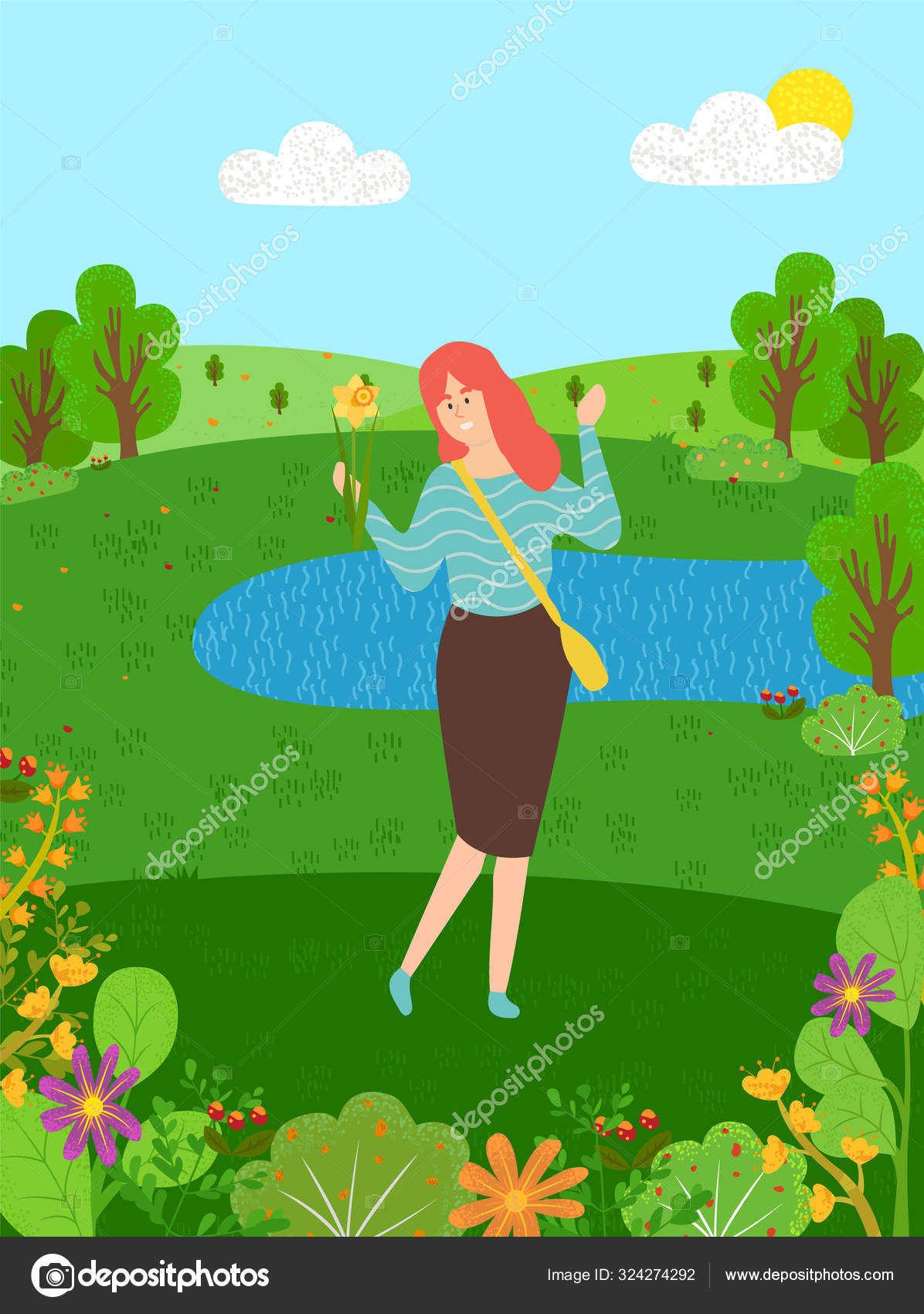 Female lady has fun. Nature, eco clean environment Stock Vector by ...
