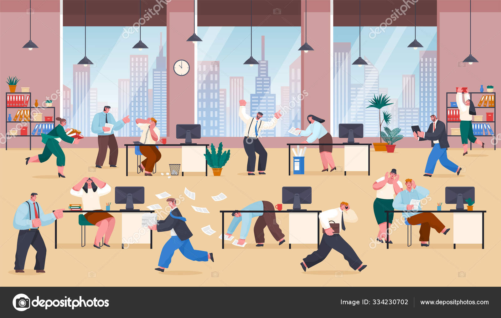 Chaos in Office Stressed Frustrated Employees Work Stock Vector by ©robuart 334230702