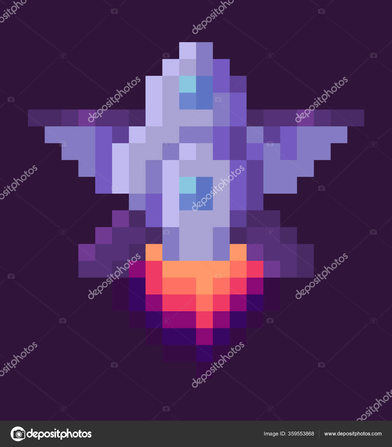 Retro Spaceship, Pixel Art Game Rocket at Night Stock Vector Image by ...