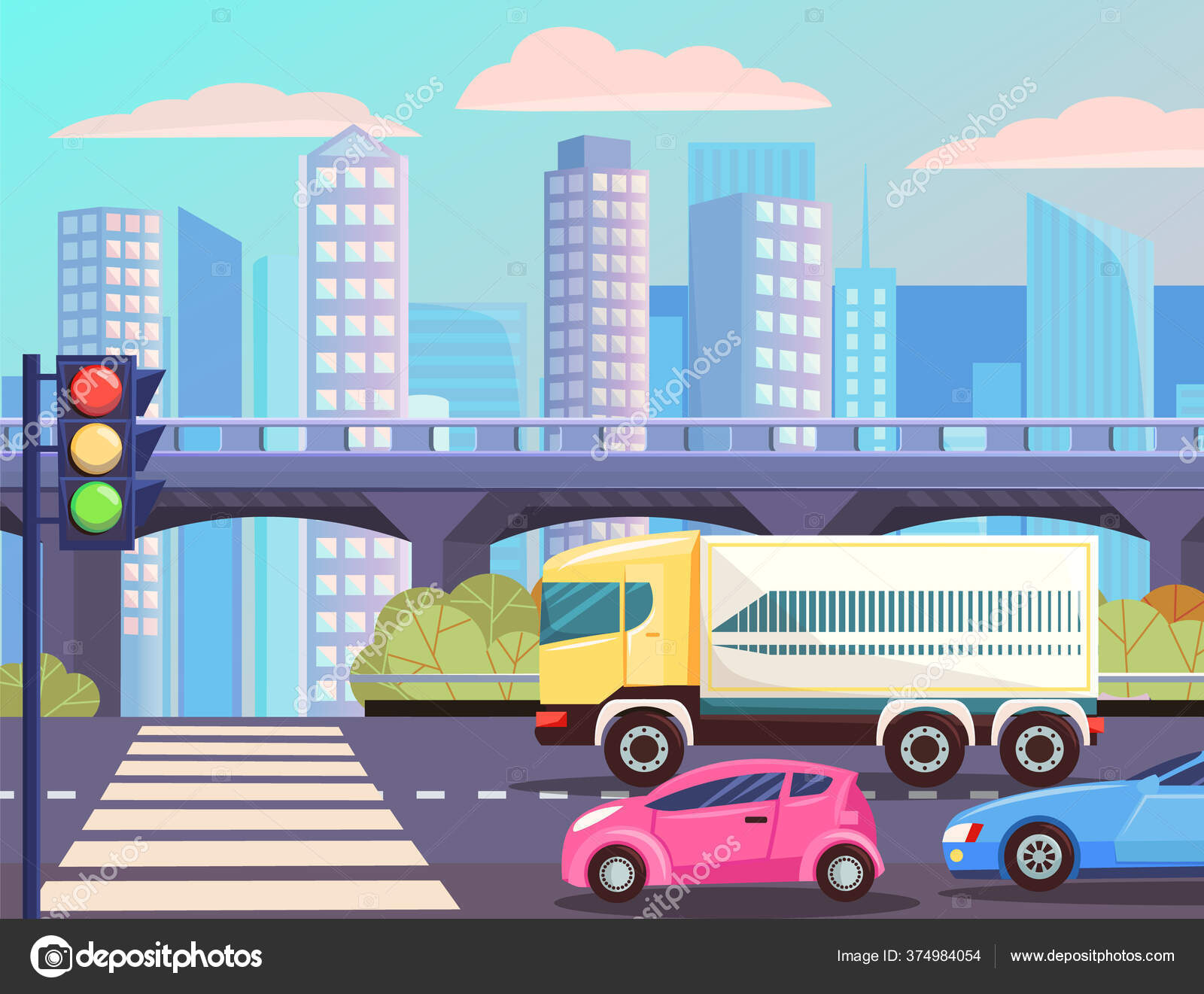 Cityscape Highway with Traffic Lights Road Street Stock Vector by ...