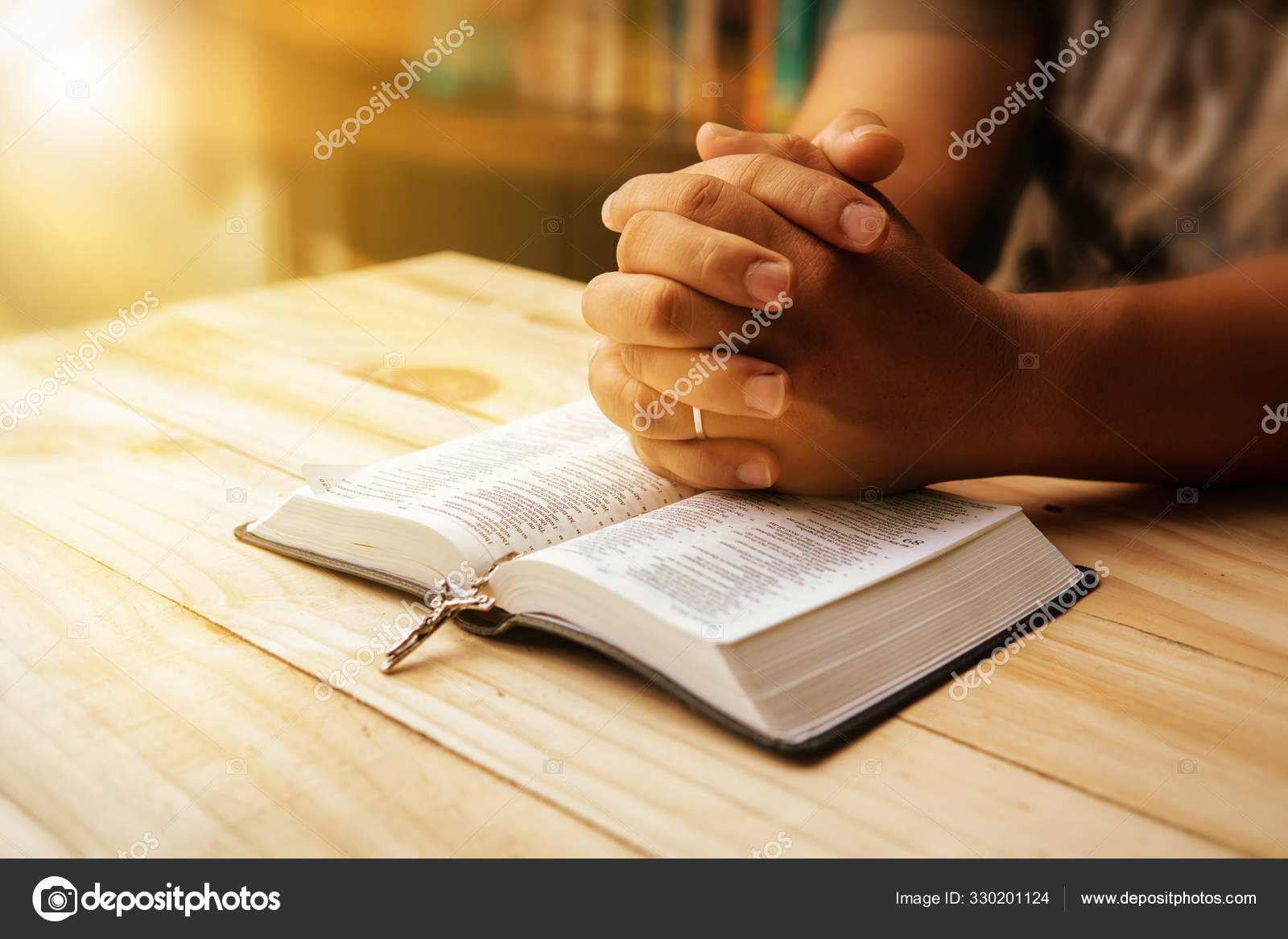 Christian hand while praying and worship for christian religion Stock ...