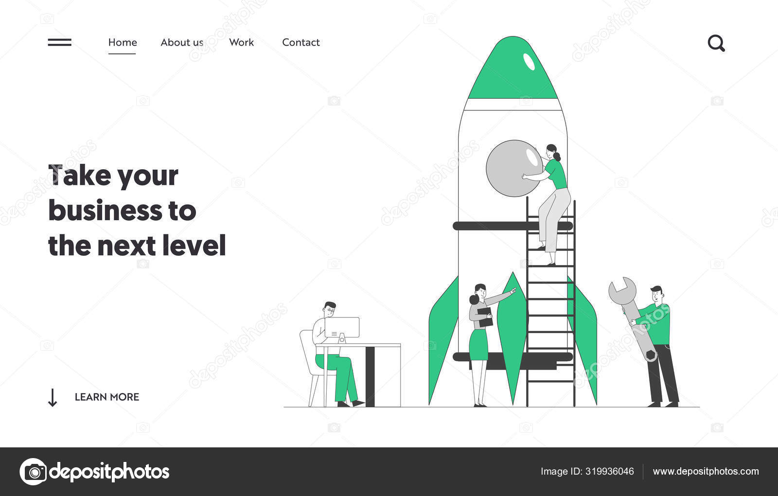 Creative Team Rocket Launch Website Landing Page. Businesspeople ...