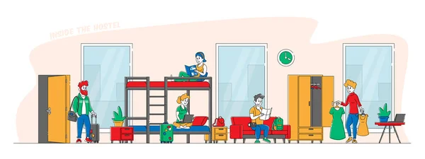 Diverse Young People Living in Hostel. Male and Female Tourist ...