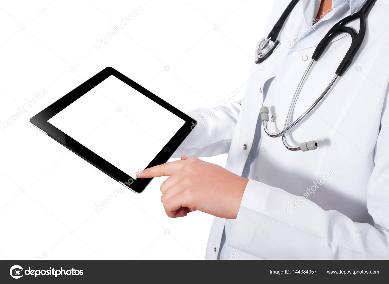 Female doctor hands holding tablet pcHand holding tablet pc isol Stock ...