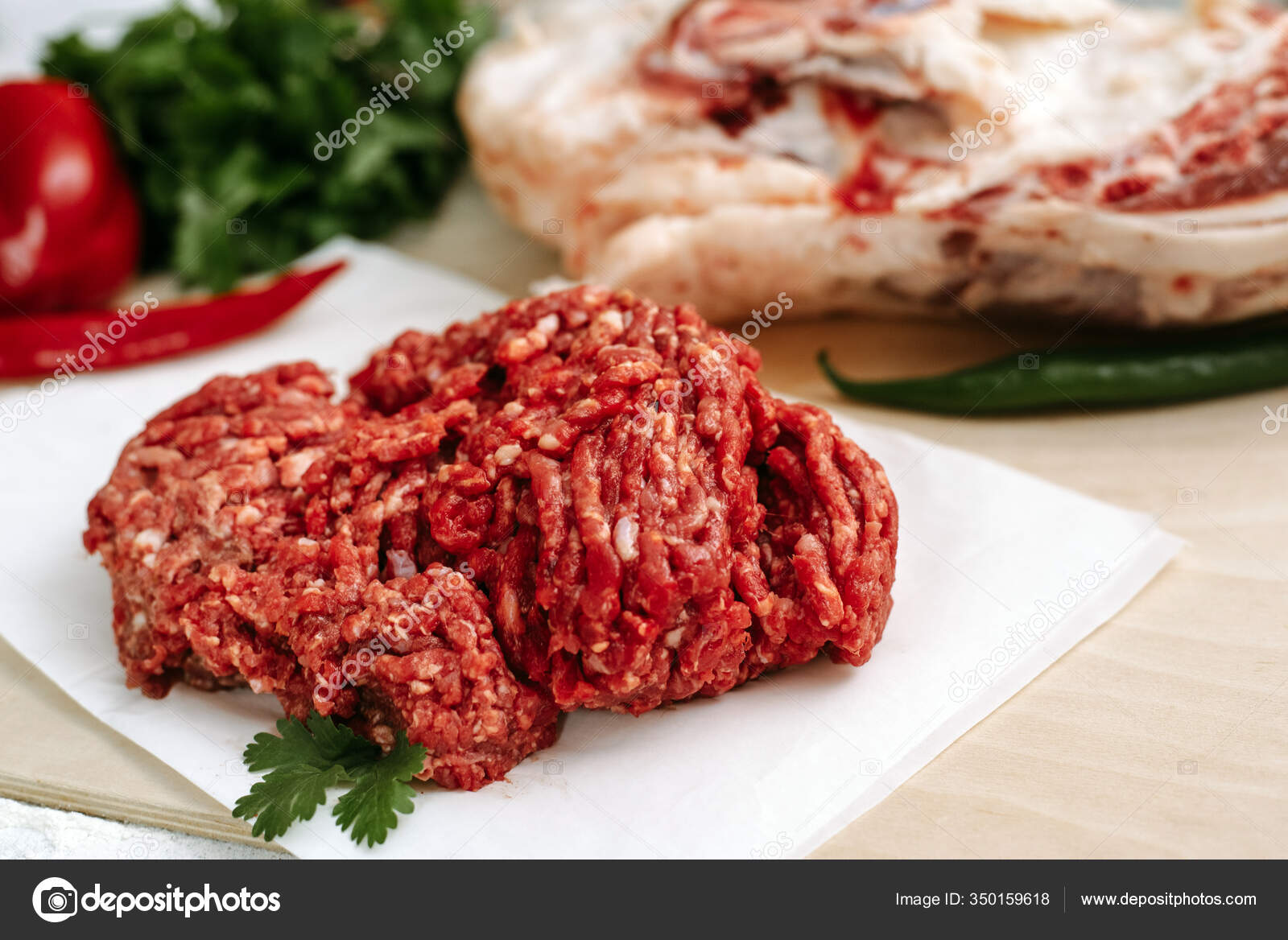 Red Fresh Minced Meat Background Lamb Legs Red Pepper Greens Stock ...