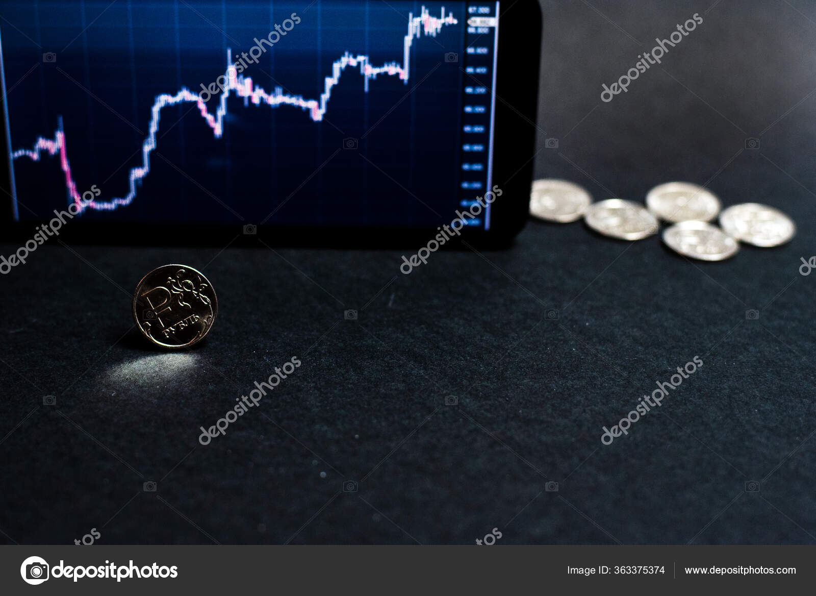 Ruble Coin Background Growth Graph Ruble Dollar Exchange Rate Concept ...