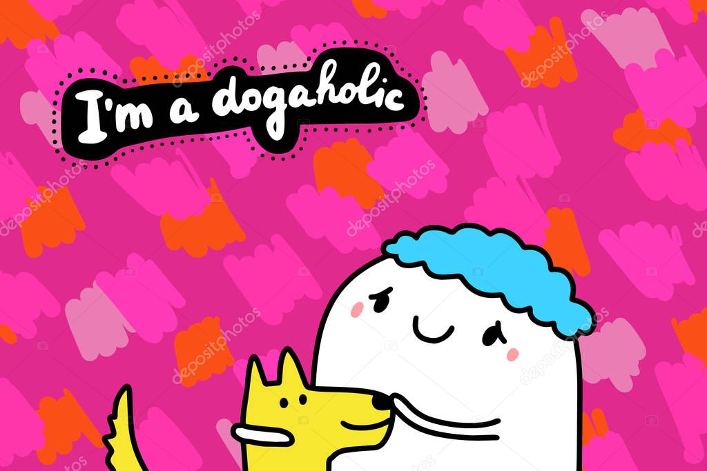Soy una ilustración vectorial dibujada a mano dogaholic en el hombre de ...
