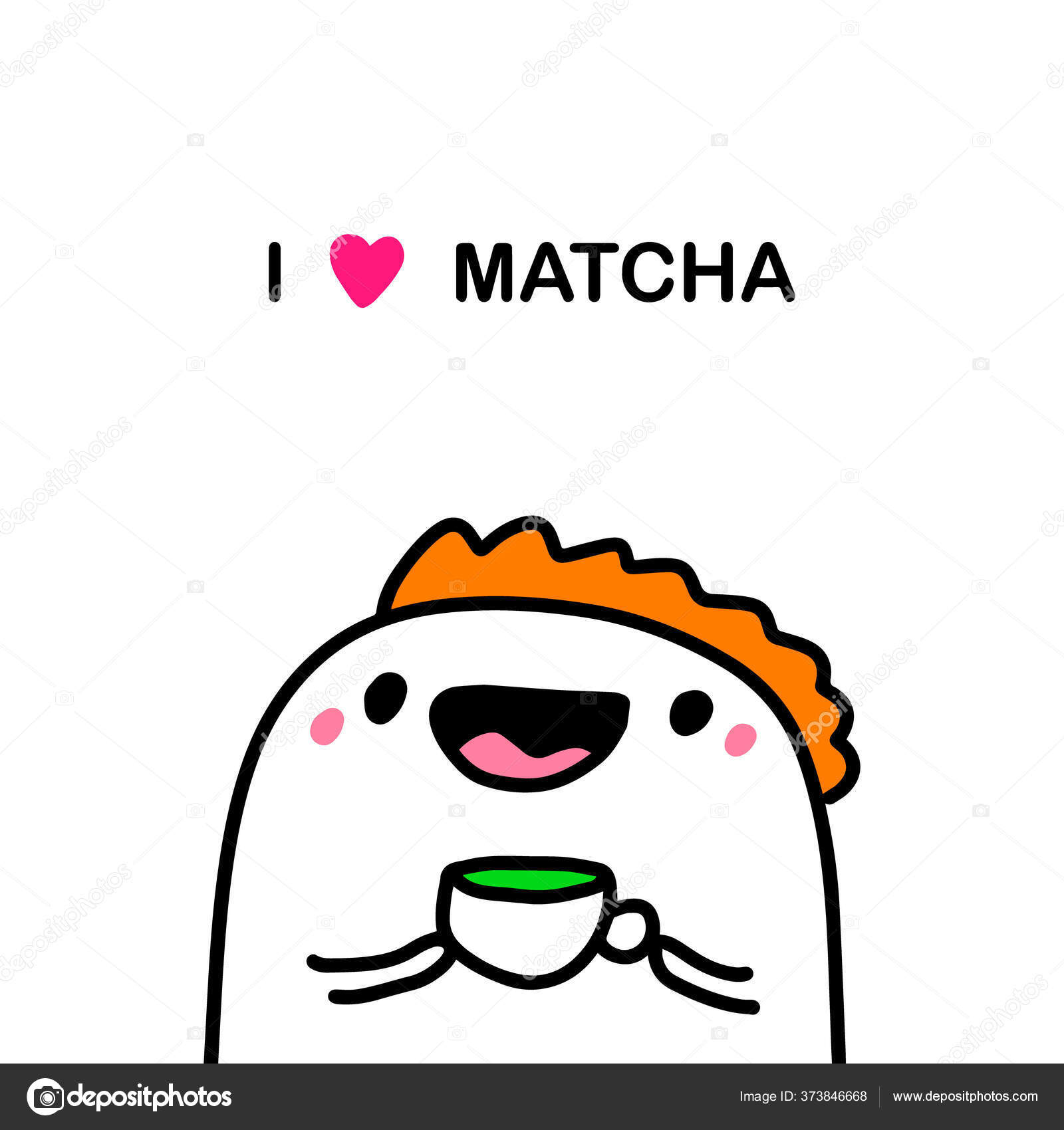 Love Matcha Tea Hand Drawn Vector Illustration Cartoon Doodle Style ...