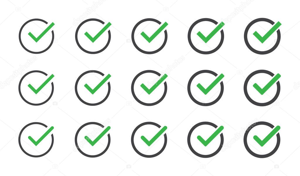 verde marca de verificaci n icono conjunto de elementos vectoriales aislados. Marque el s mbolo ...