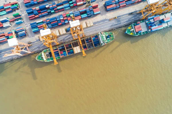 Aerial view ship yard container port terminal in habour Stock Photo by ...