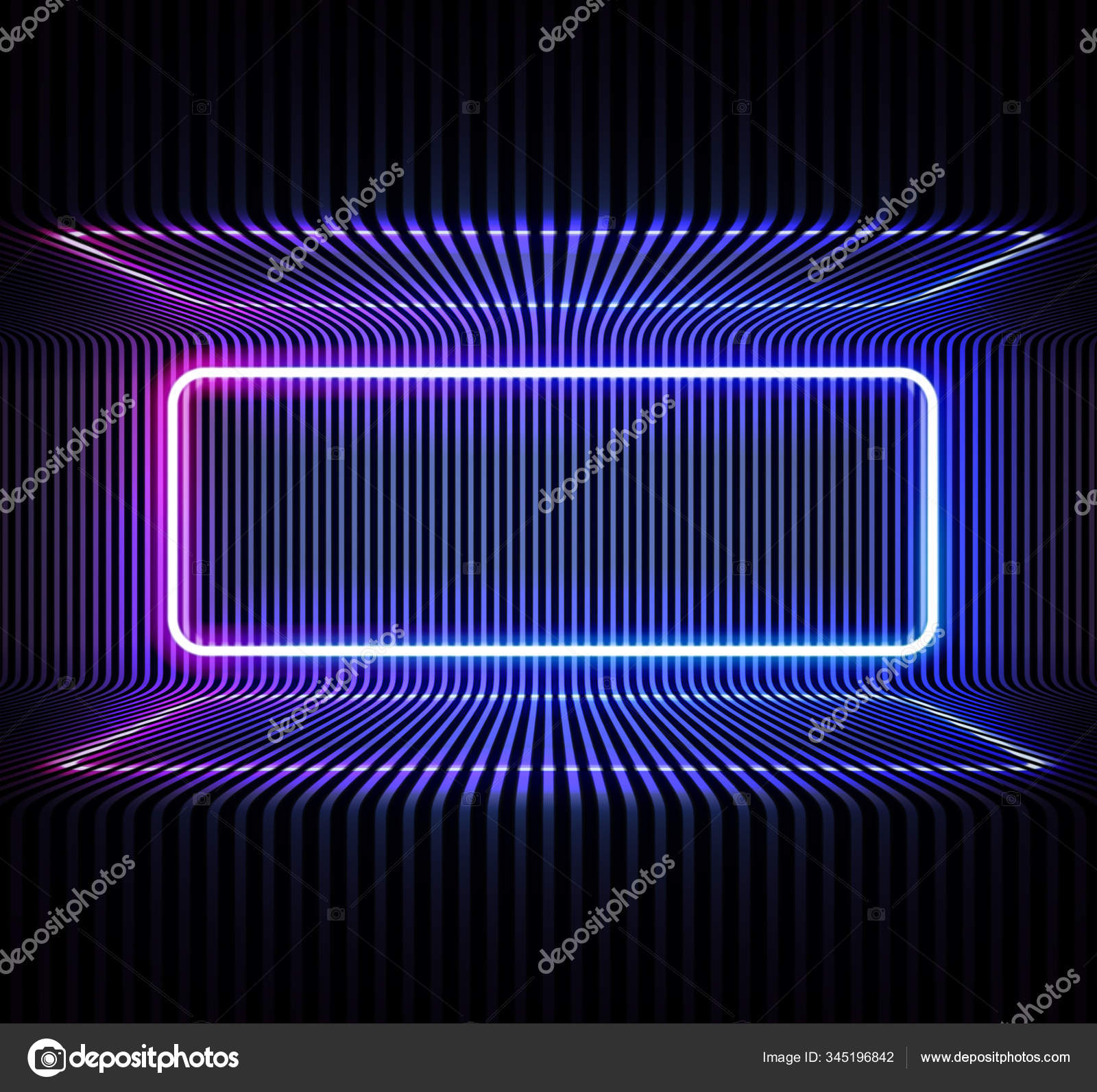 Neon color geometric round rectangle on metal stripe pattern background ...