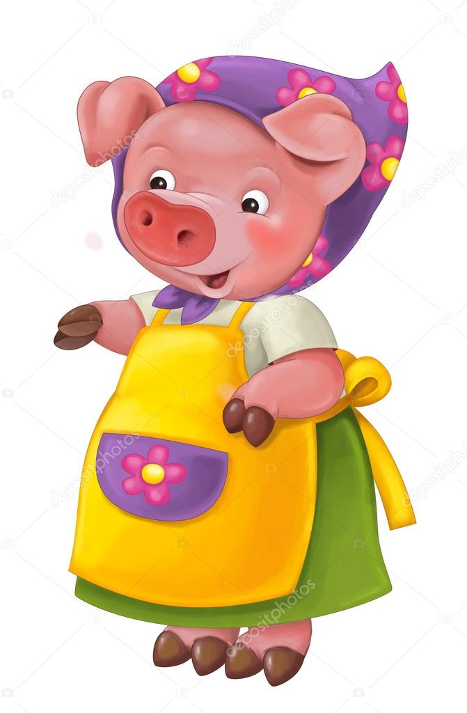 Dibujos animados joven feliz y divertido madre cerdo - fondo aislado ...