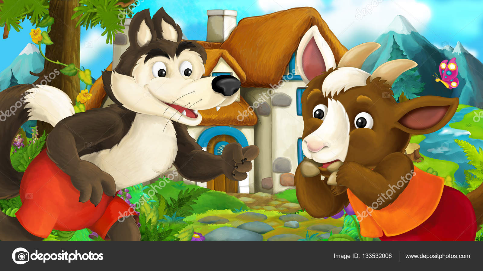 Cartoon scene with goat and wolf Stock Illustration by ©agaes8080 ...