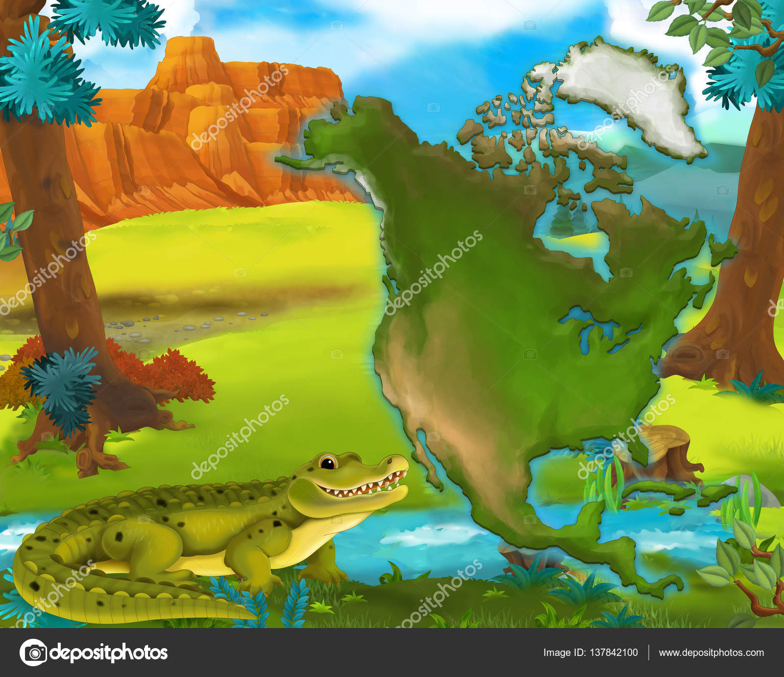 Cartoon crocodile with continent map Stock Illustration by ©agaes8080 ...