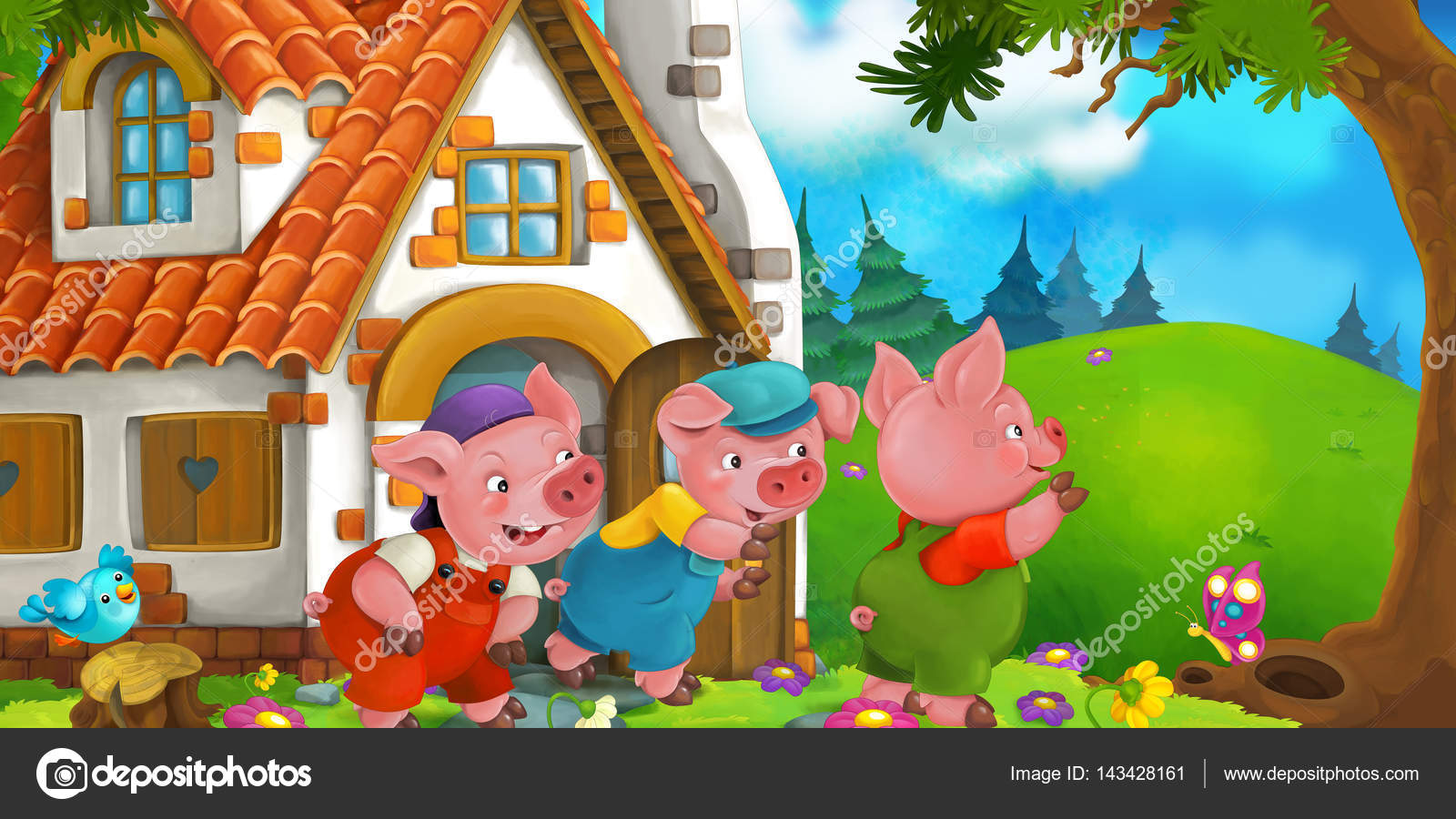 Cartoon scene with three pigs — Stock Photo © agaes8080 #143428161