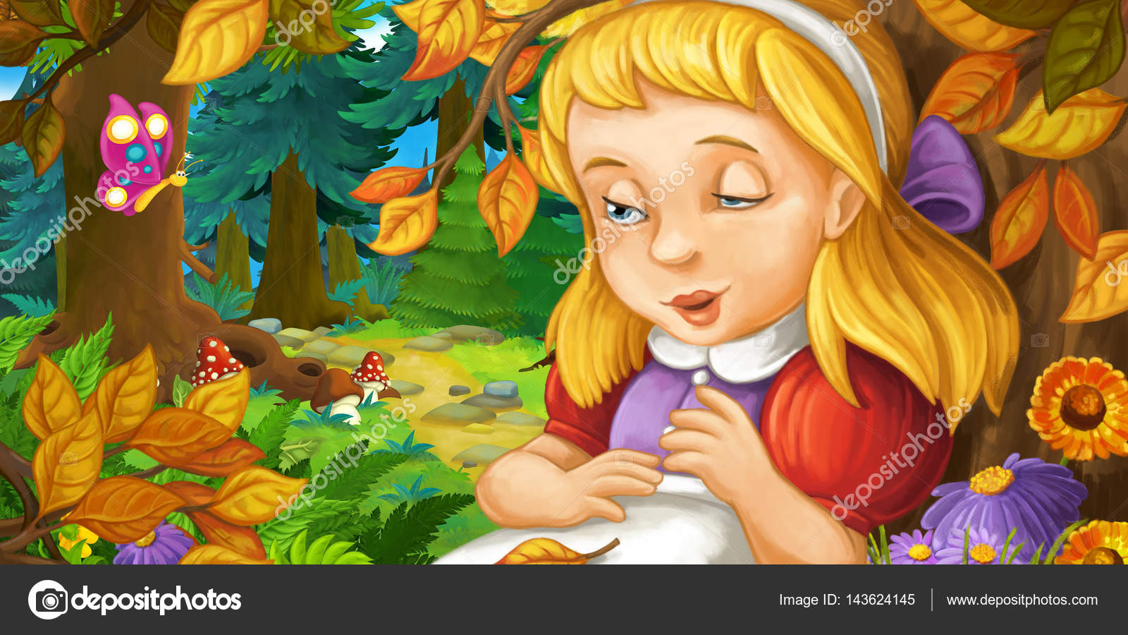 Cartoon scene in the forest under the tree Stock Illustration by ...