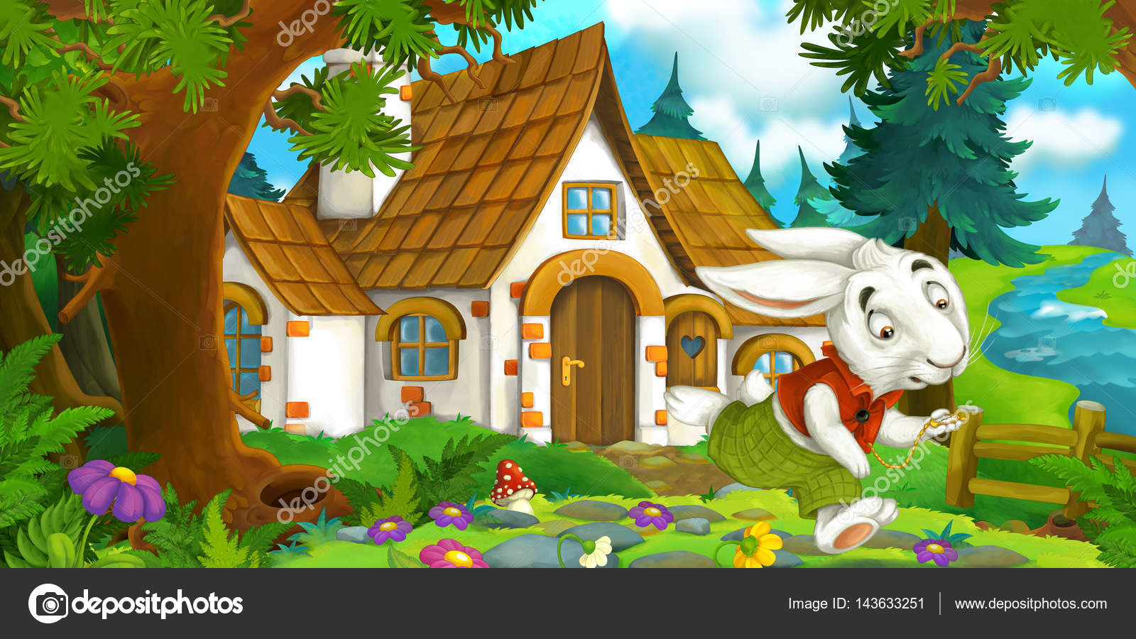 Cartoon scene with running rabbit Stock Photo by ©agaes8080 143633251