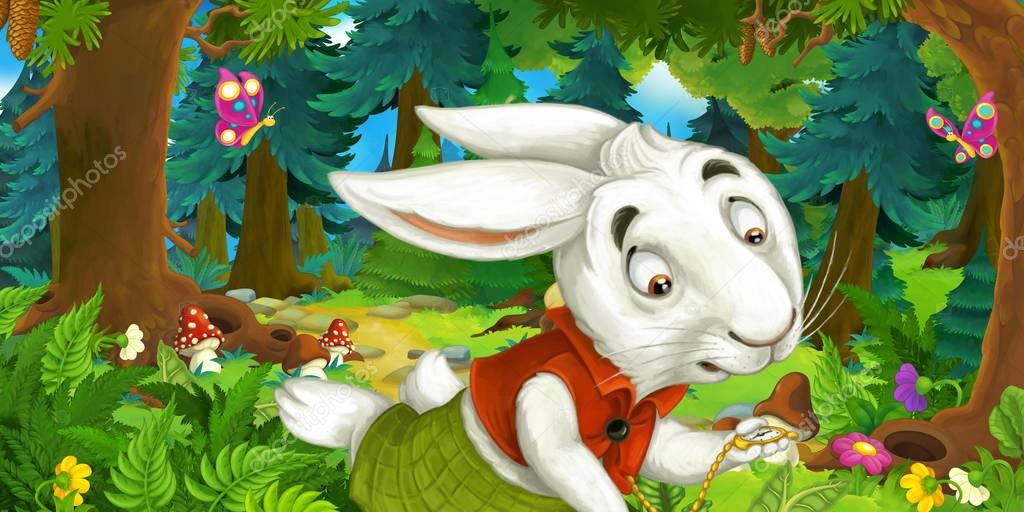 Cartoon scene with running rabbit — Stock Photo © agaes8080 #145286371