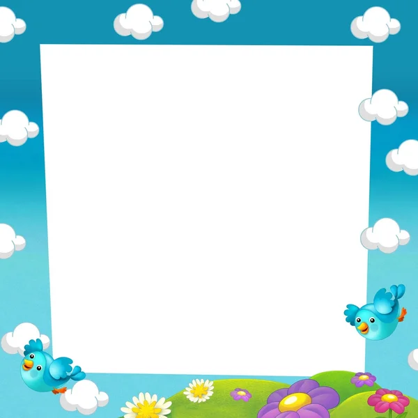 Frame with cute birds and meadow — Stock Photo © agaes8080 #149921034