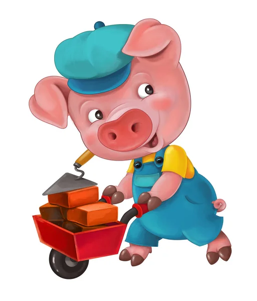 Cartoon isolated young pigs in work outfit - isolated - illustration ...