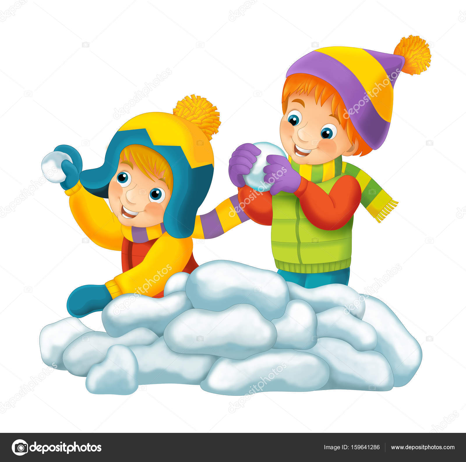 Cartoon scene with kids playing with snow Stock Illustration by ...