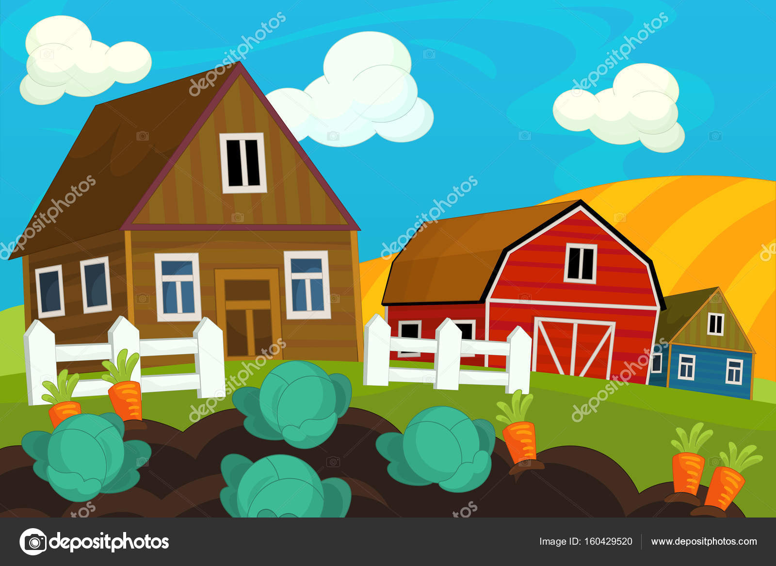 Granja con casas y campo Ilustración de stock de ©agaes8080 #160429520